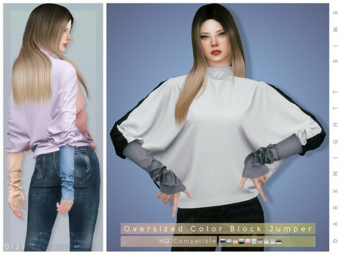 Oversized Color Block Jumper By Darknightt Sims 4 CC Download