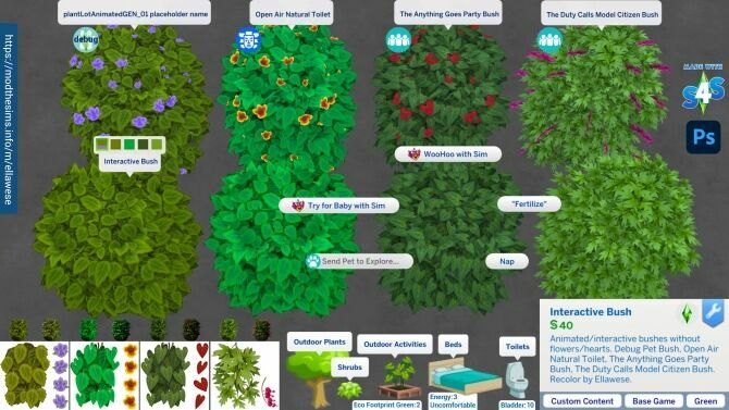 Plain Interactive Bushes By Ellawese Sims 4 CC Download