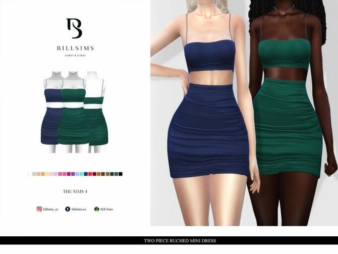TWO Piece Ruched Mini Dress By Bill Sims Sims 4 CC Download