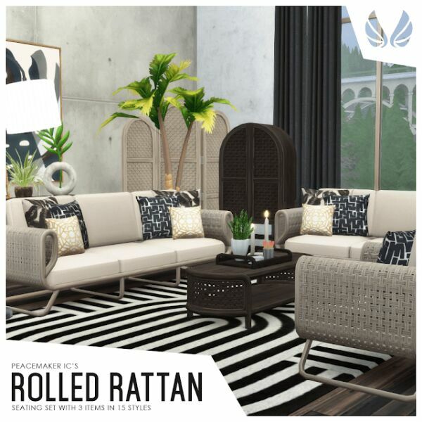 Rolled Rattan – Seating SET With Three Items By Peacemaker Sims 4 CC ...