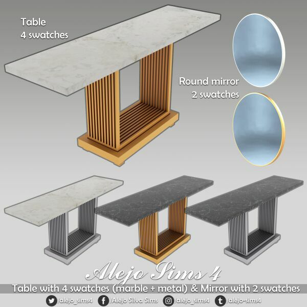 Marble & Metal – Table + Mirror Sims 4 CC Download