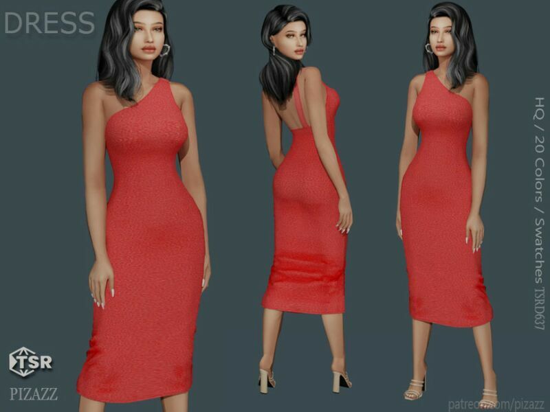 ONE Shoulder Midi By Pizazz Sims 4 CC Download