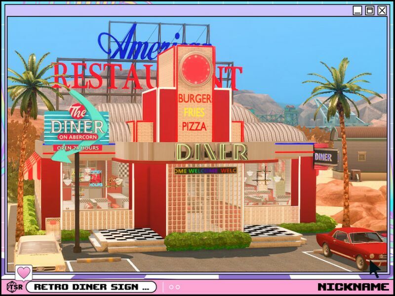 Retro Diner Sign SET Sims 4 CC Download