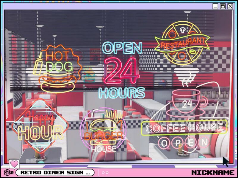 Retro Diner Sign SET Sims 4 CC Download