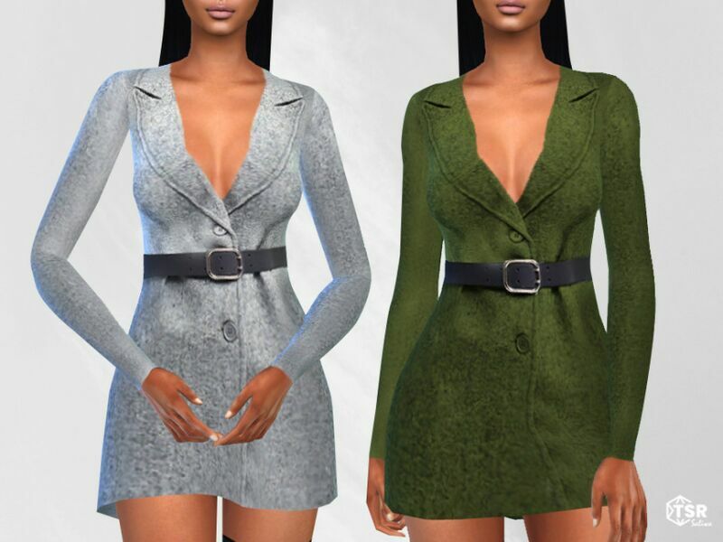 Winter Jacket Dresses With Belt By Saliwa Sims 4 CC Download