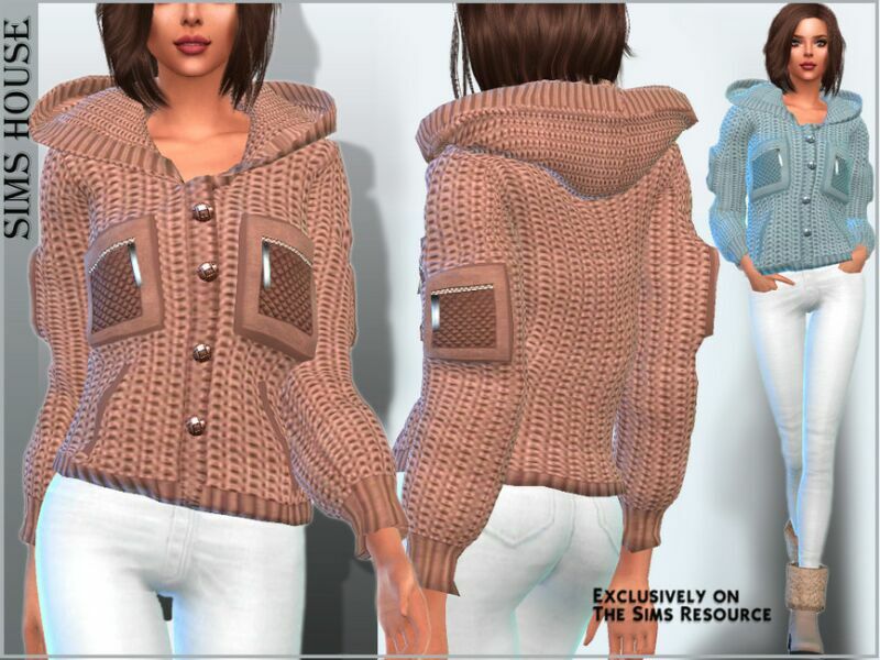 Women’S Knitted Hooded Jacket Sims 4 CC Download