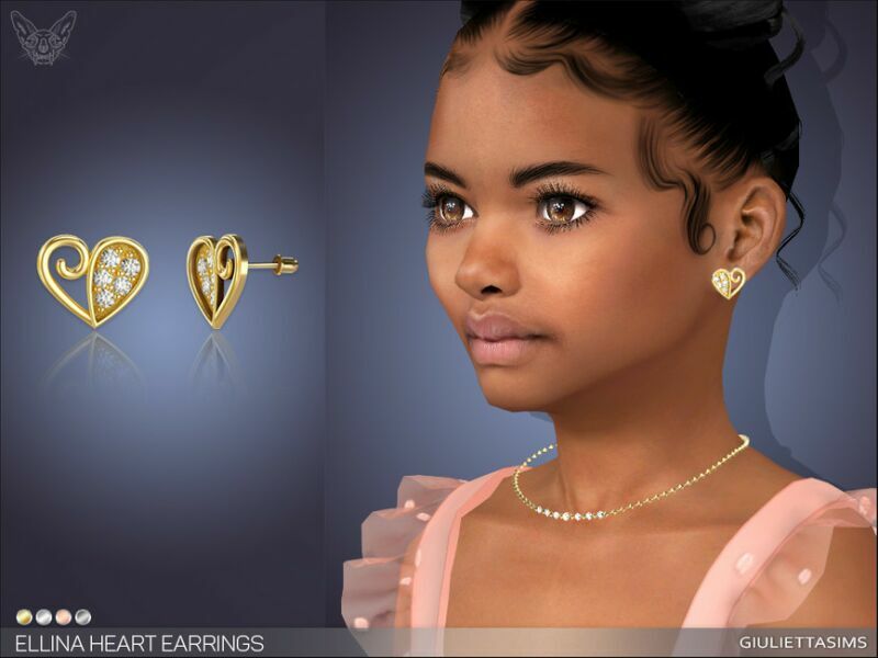 Ellina Heart Earrings For Kids By Feyona Sims 4 CC Download