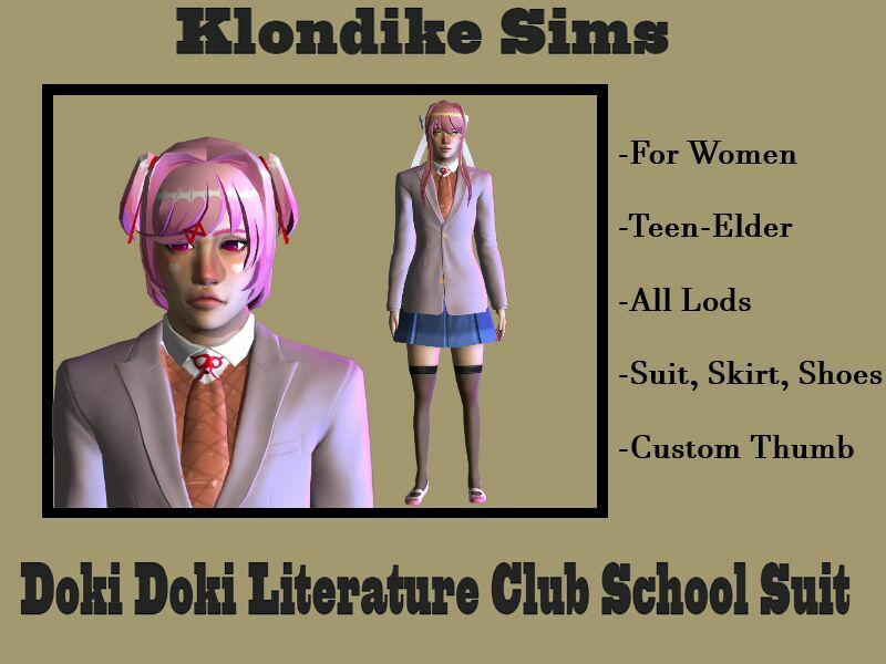 Doki Doki Literature Club School Suit Sims 4 CC Download
