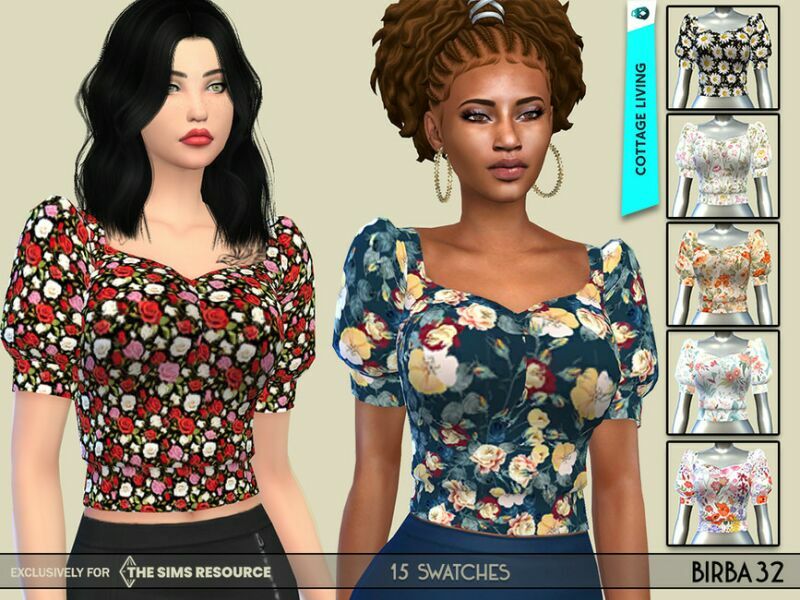Floral Cropped Blouse By Birba32 Sims 4 CC Download