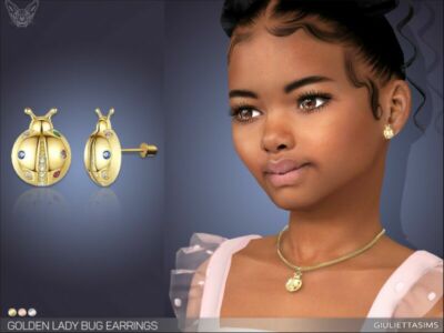 Golden Lady BUG Earrings For Kids By Feyona Sims 4 CC Download