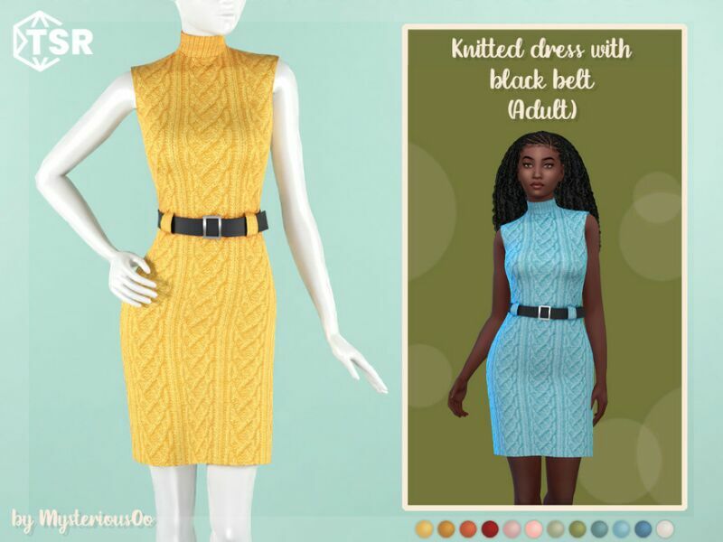 Knitted Dress With Black Belt Adult By Mysteriousoo Sims 4 CC Download