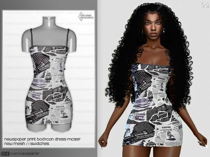 Newspaper Print Bodycon Dress MC337 By Mermaladesimtr Sims 4 CC Download