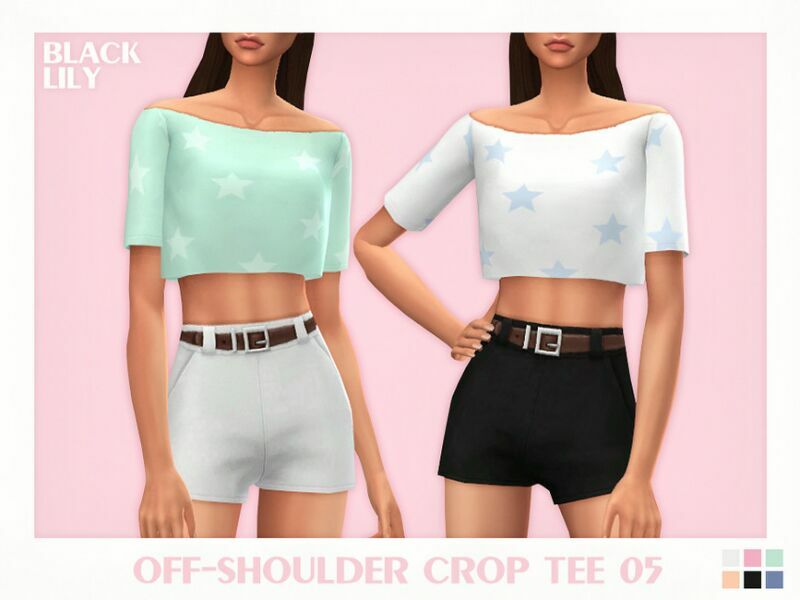 Off-Shoulder Crop TEE 05 Sims 4 CC Download