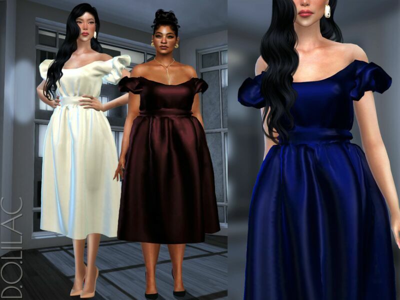 Puff Sleeve Midi Ball Gown DO507 Sims 4 CC Download