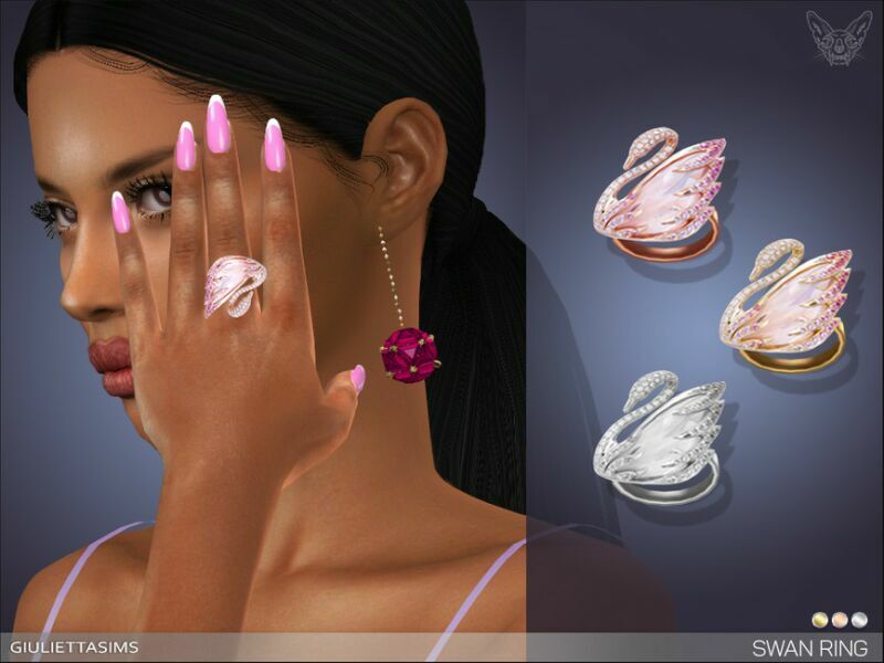 Swan Ring (Middle Left Finger) By Feyona Sims 4 CC Download