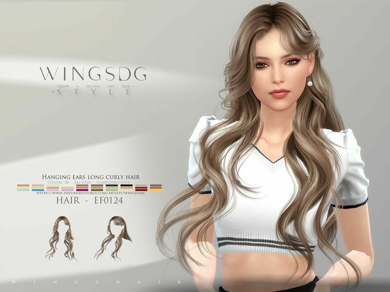 Wings-Ef0124-Hanging Ears Long Curly Hair Sims 4 CC Download