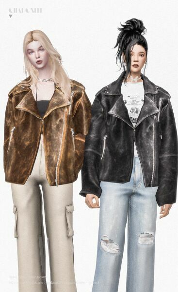 H&M Leather Biker Jacket By Charonlee Sims 4 CC Download