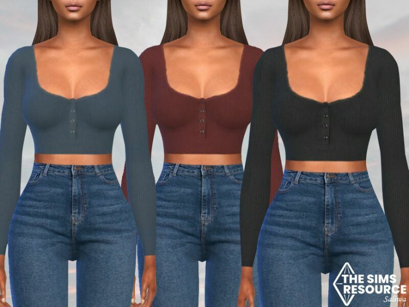 Female Cropped Buttoned Tops By Saliwa Sims 4 CC Download