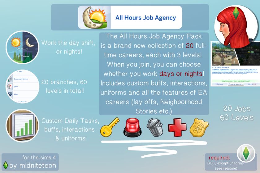 ALL Hours Full-Time Agency Career Pack Sims 4 CC Download