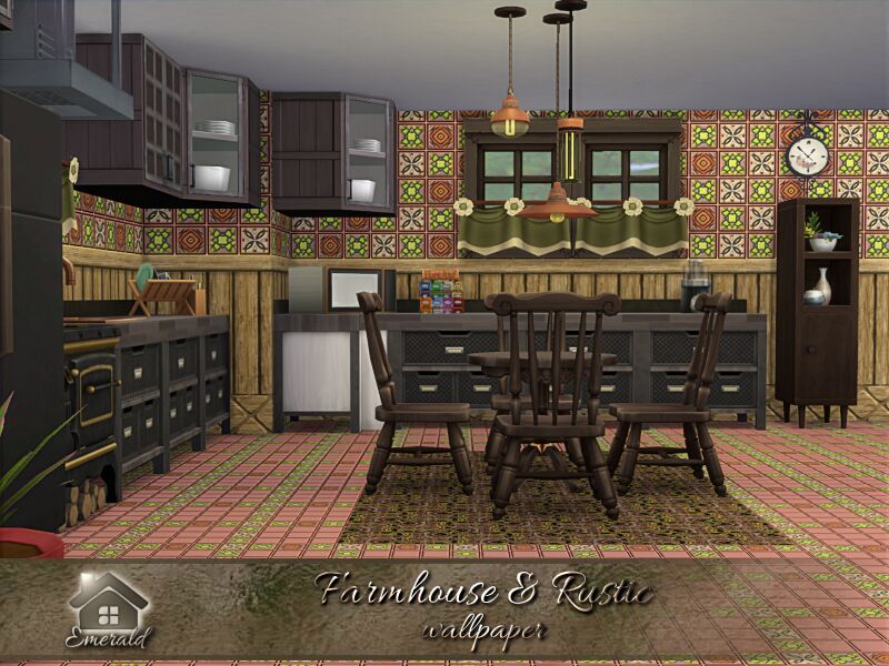 Farmhouse & Rustic Wallpaper By Emerald Sims 4 CC Download