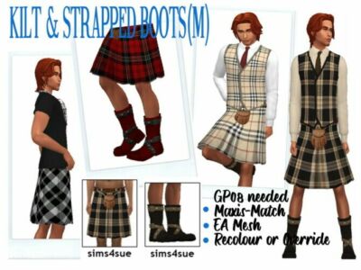 Simmiev’s Kilt (M) & GP08 Strapped Boots Sims 4 CC Download