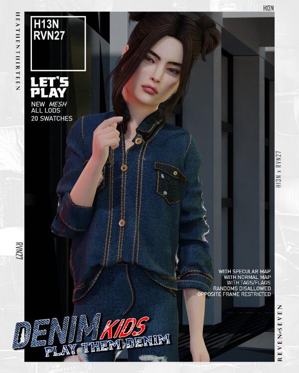 Child's Rolled UP Sleeves Oversized Denim Jacket Sims 4 CC Download