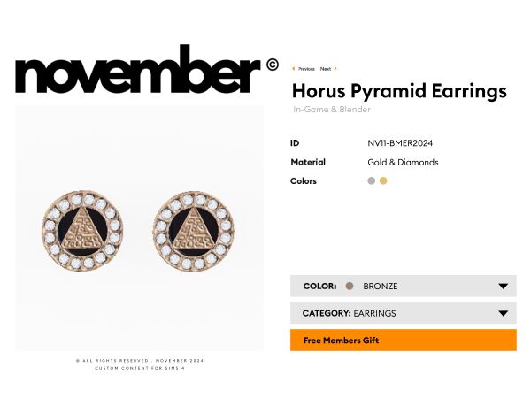 November Horus Pyramid Earrings – Gift of the Month Sims 4 CC Download