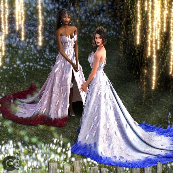 Feathers Long Train Gown Sims 4 CC Download