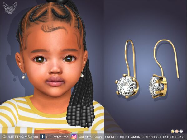 Stylish French Hook Diamond Earrings for Toddlers Sims 4 CC Download