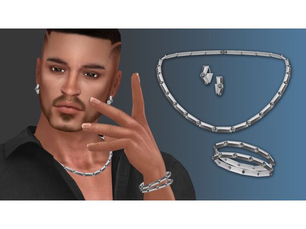 Stylish Men's Faceted Link Jewelry Set Sims 4 CC Download