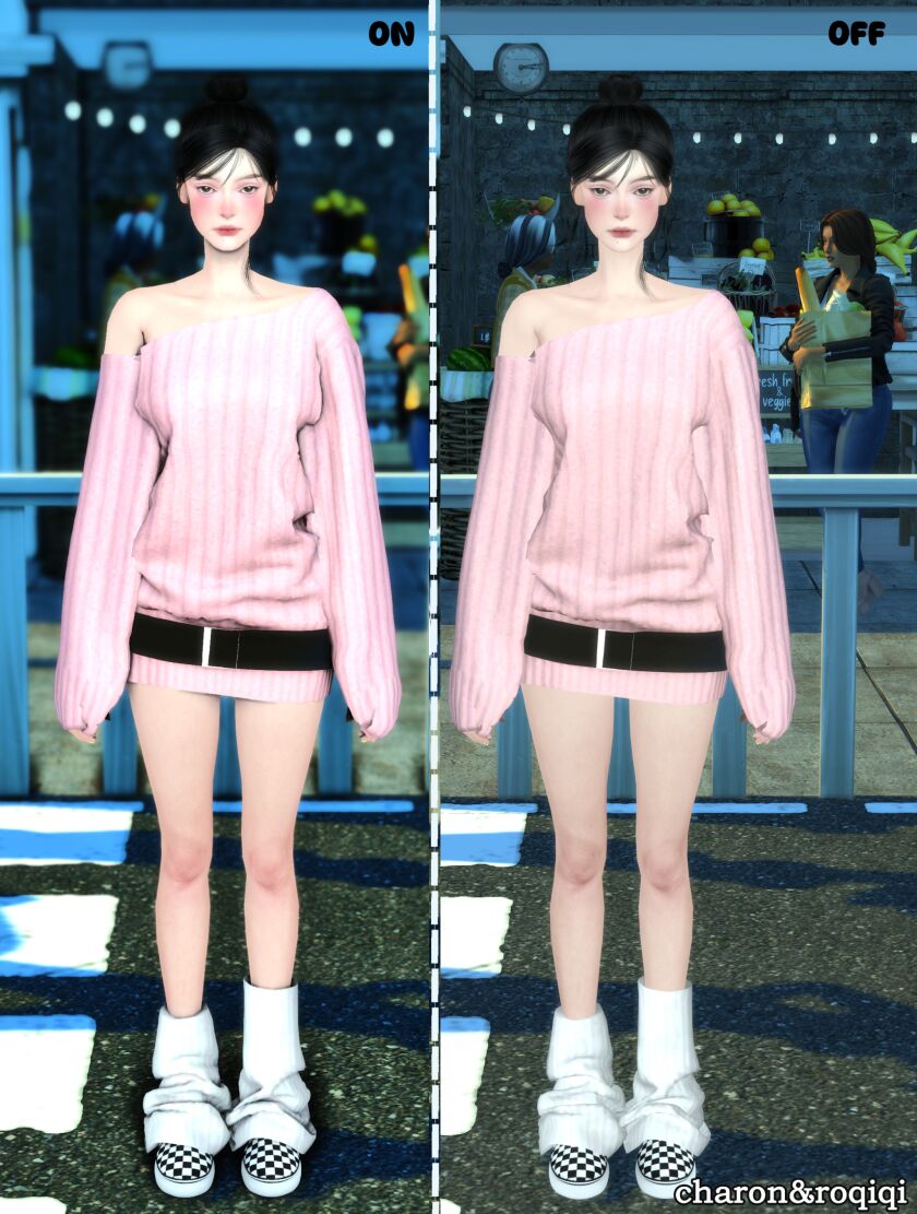 Chic Off Shoulder Sweater Suit Sims 4 CC Download