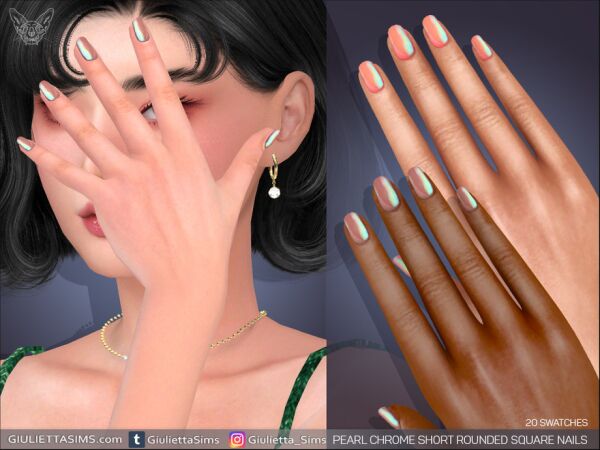Pearl Chrome Short Rounded Square Nails Sims 4 CC Download