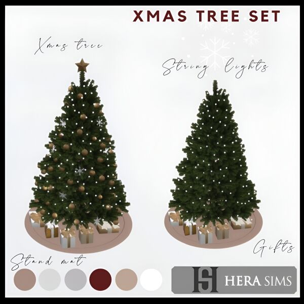 Festive Xmas Tree Set with Lights and Ornaments Sims 4 CC Download