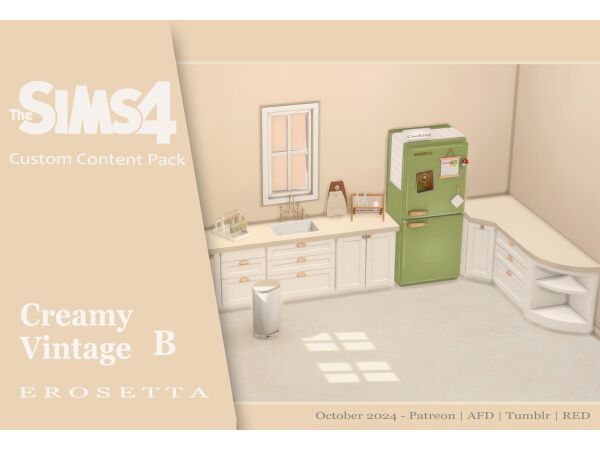 Creamy Vintage Kitchen Set Sims 4 CC Download