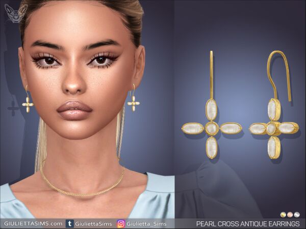 Elegant Pearl Cross Antique Earrings Sims 4 CC Download
