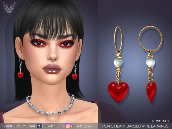 Pearl Heart Barbed Wire Hoop Earrings Sims 4 CC Download