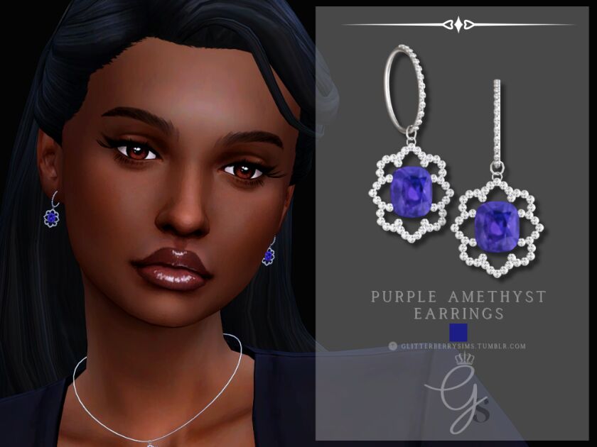 Stunning Purple Amethyst Earring Sims 4 CC Download
