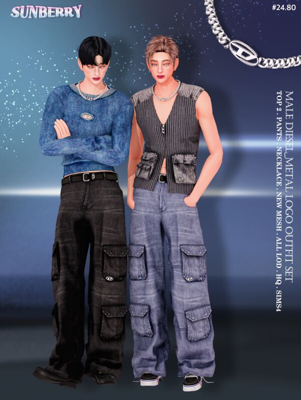 [Sunberry] #24.80 Male Diesel_Metal Logo Outfit Sims 4 CC Download