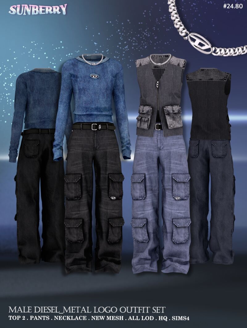 [Sunberry] #24.80 Male Diesel_Metal Logo Outfit Sims 4 CC Download