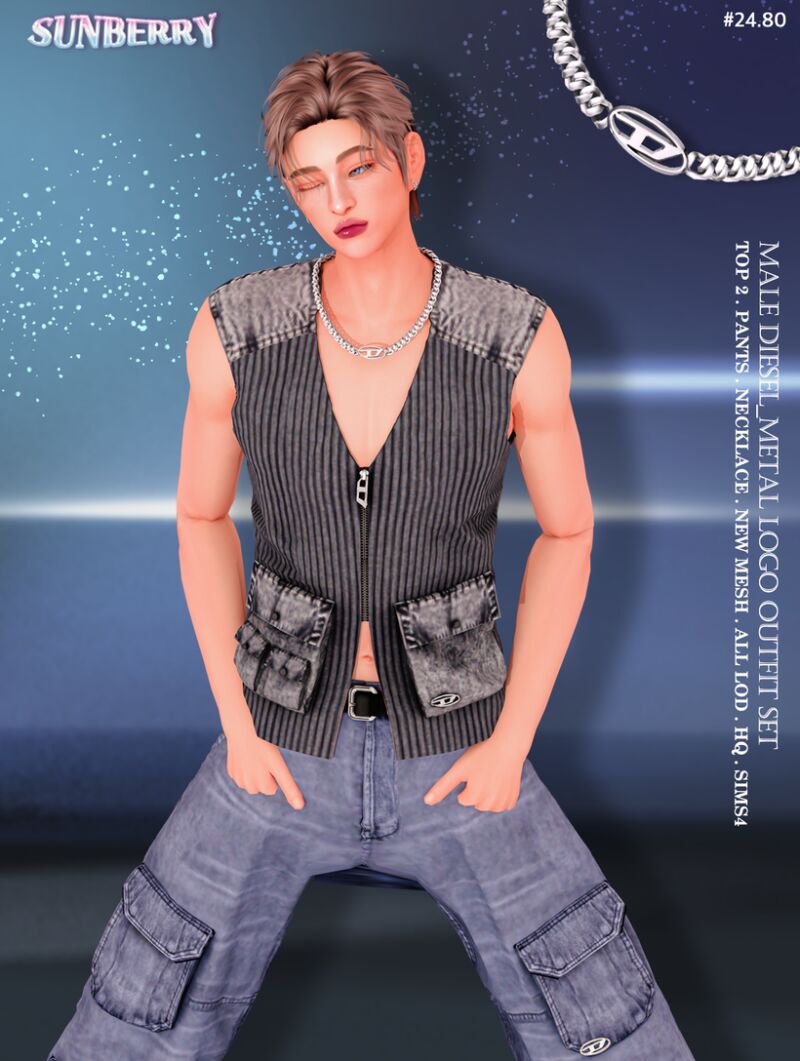 [Sunberry] #24.80 Male Diesel_Metal Logo Outfit Sims 4 CC Download