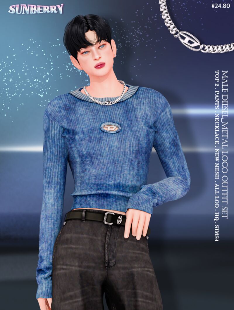 [Sunberry] #24.80 Male Diesel_Metal Logo Outfit Sims 4 CC Download