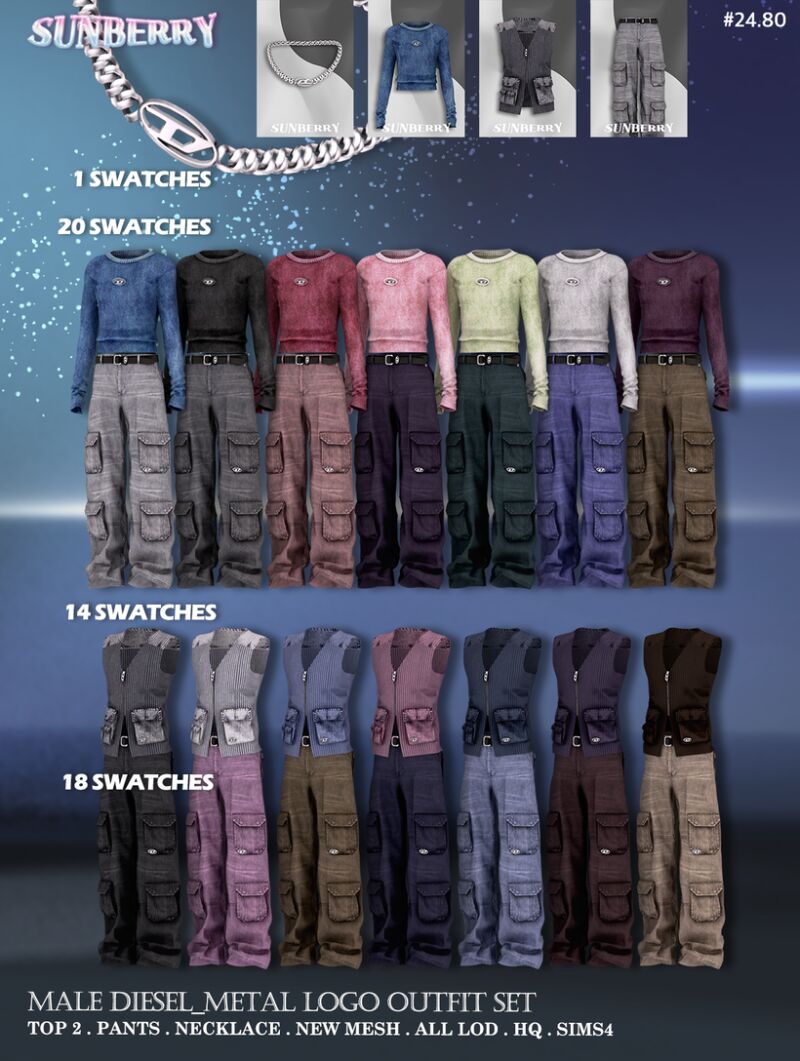 [Sunberry] #24.80 Male Diesel_Metal Logo Outfit Sims 4 CC Download