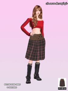Stylish Button Plaid Skirt by Charon_Roqiqi Sims 4 CC Download