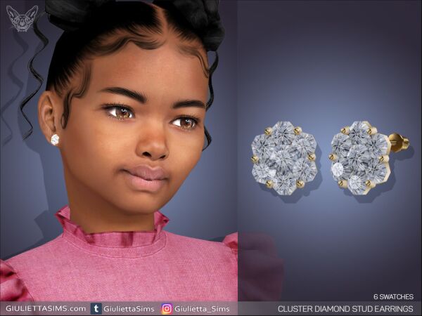 Cluster Setting Diamond Stud Earrings for Kids Sims 4 CC Download