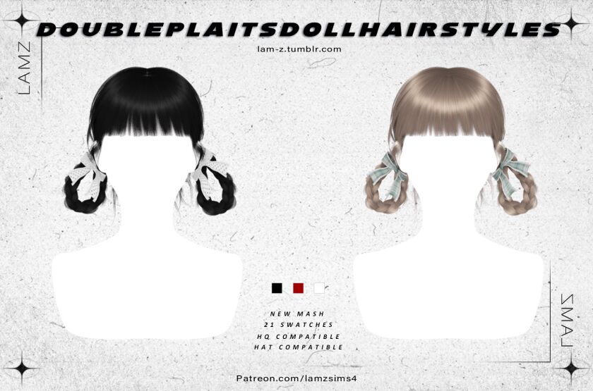 Stylish Double Plaited Doll Hairstyles Sims 4 CC Download