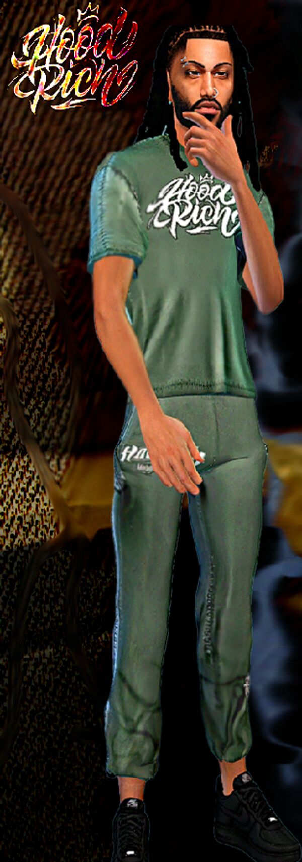 Stylish Male Hoodrich Set by Vouvou Sims 4 CC Download
