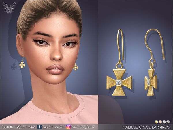 Elegant Maltese Diamond Cross Earrings Sims 4 CC Download