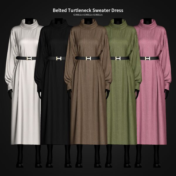Chic Belted Turtleneck Sweater Dress Sims 4 CC Download