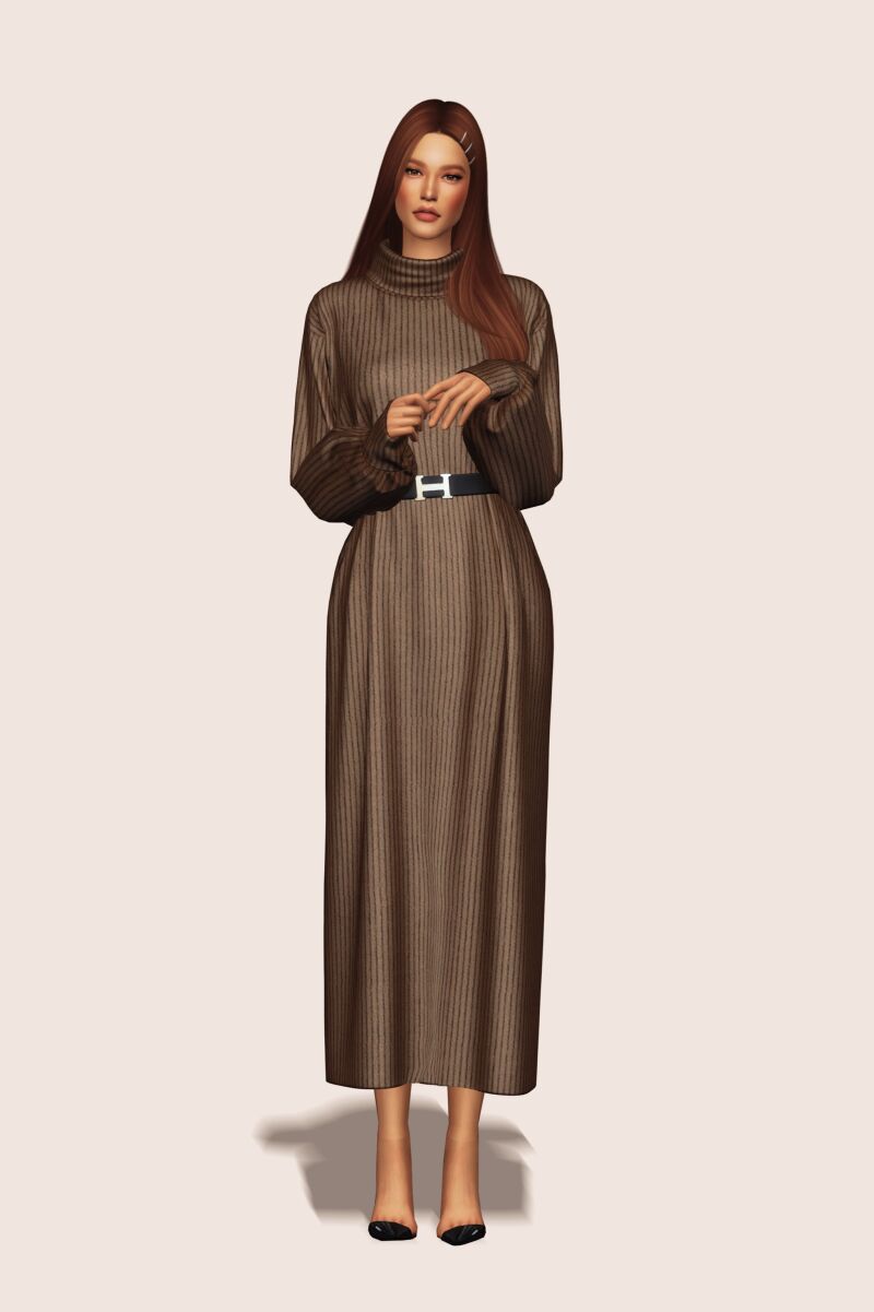 Chic Belted Turtleneck Sweater Dress Sims 4 CC Download