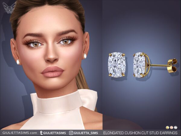 Elongated Cushion CUT Diamond Stud Earrings Sims 4 CC Download